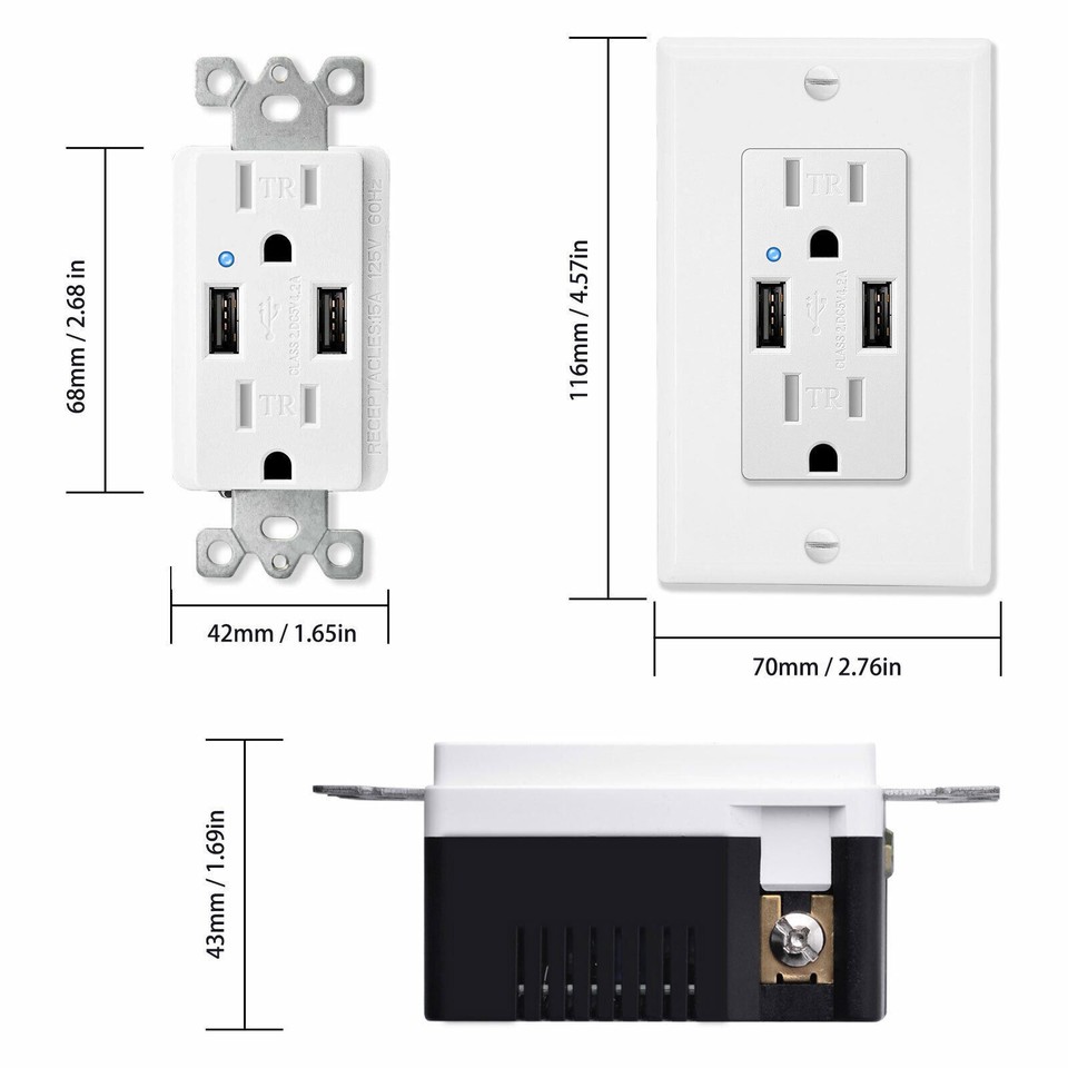 4.2A Wall Outlet with USB Ports Duplex Tamper Resistant Receptacle w ...