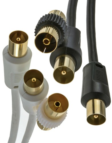RF TV Coaxial Coax Aerial Cable Male to Male Plug Lead & Coupler 1m 2m ...