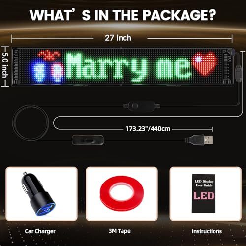 Programmable LED Sign, 27"x5" Flexible LED Display Digital Sign, "27x5 ...