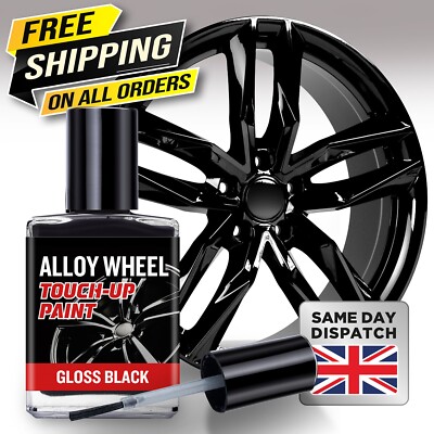GLOSS BLACK ALLOY WHEEL TOUCH UP PAINT WITH BRUSH FOR WHEEL CURBING ...