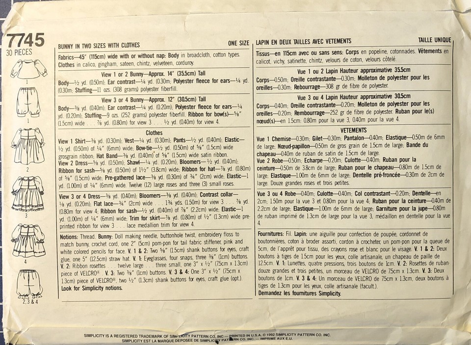 SIMPLICITY #7745 - 12" & 14" "JULIE'S JOURNEY" BUNNY DOLLS FAMILY ...