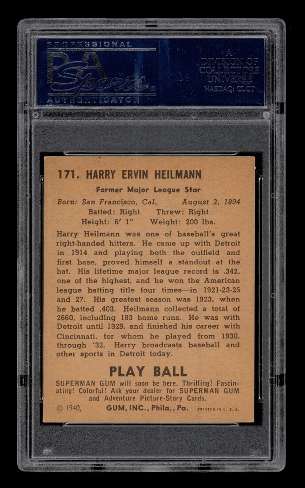 1940 Play Ball Set-Break #171 Harry Heilmann PSA 5 EX | eBay