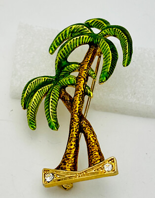 Enamel Crystal Palm Tree Pin/Brooch | eBay