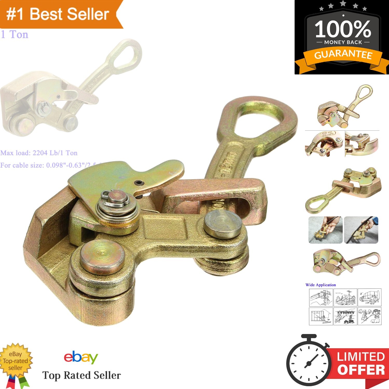 Carbon Steel Cable Grip Wire Puller Tool - 1 Ton Load, Suitable for ...