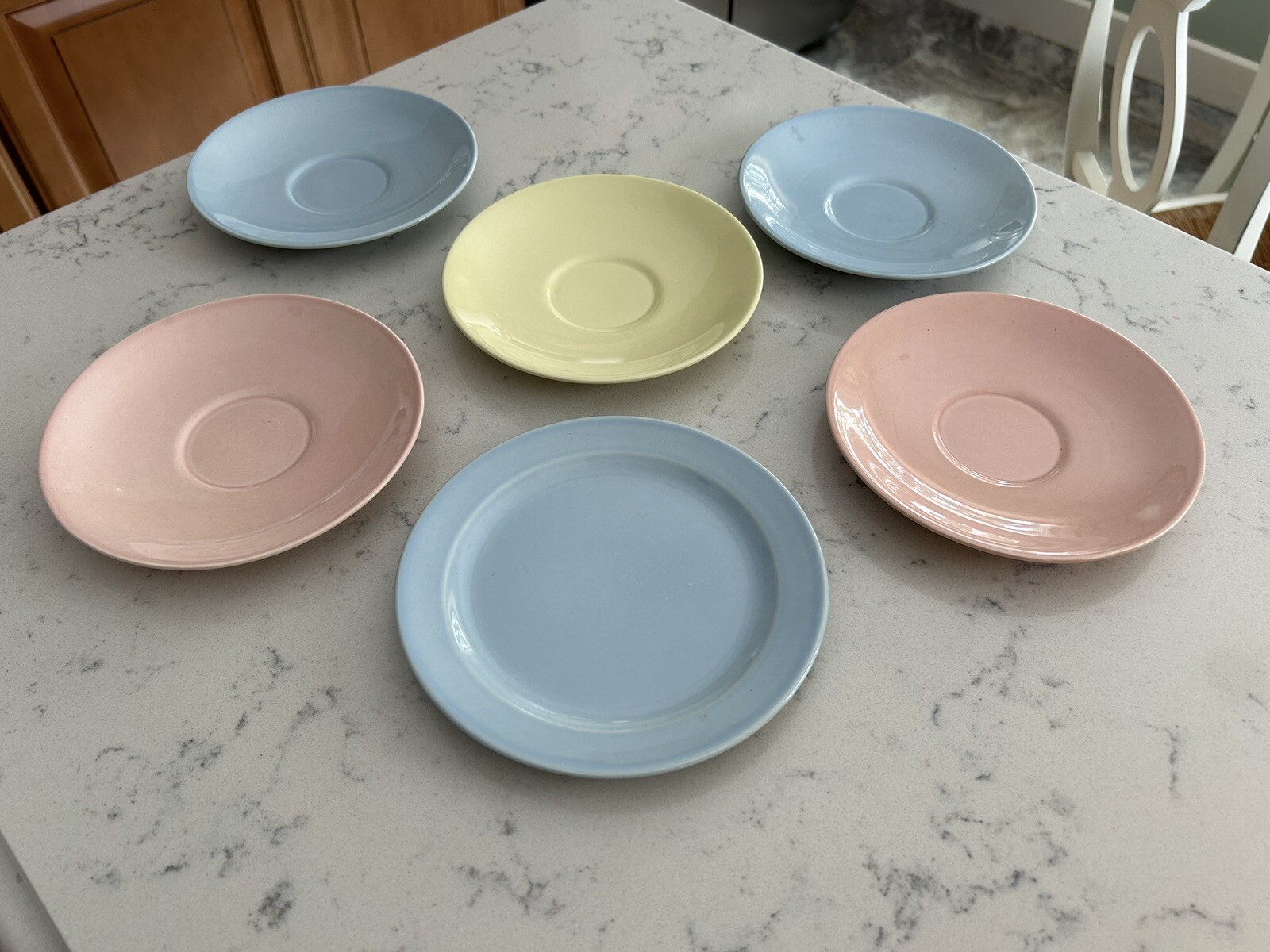 6~Vintage Multi Colored LU-RAY Pastels 6 1/4” Bread Plate & 6 “ Saucers ...