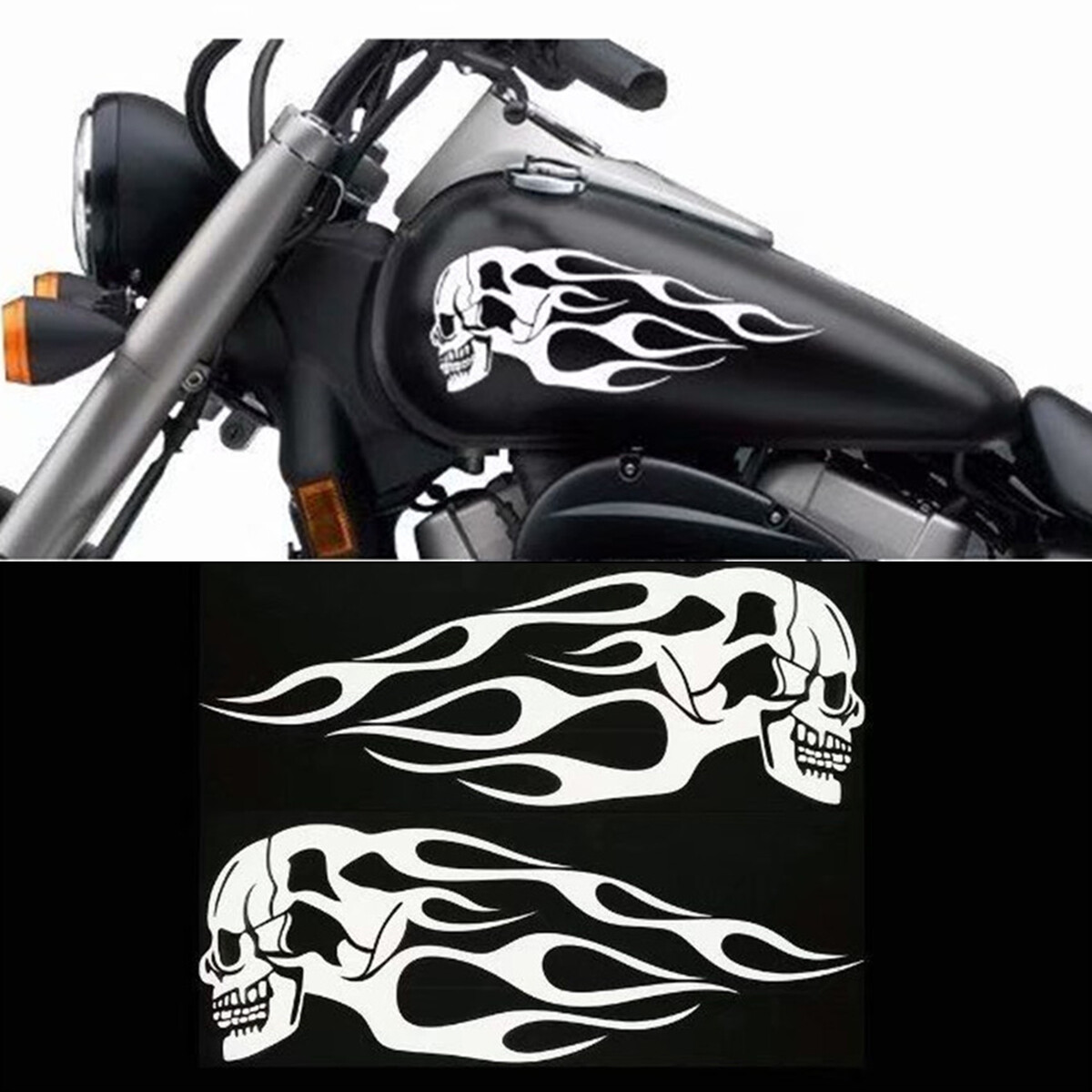 Motorcycle Flame Skull Tank Decal vinyl sticker Universal ghost flame ...