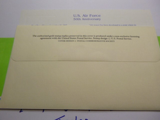 U.S. AIR FORCE 50TH ANNIVERSARY 1997 1ST DAY ISSUE USPS 22KT GOLD STAMP ...