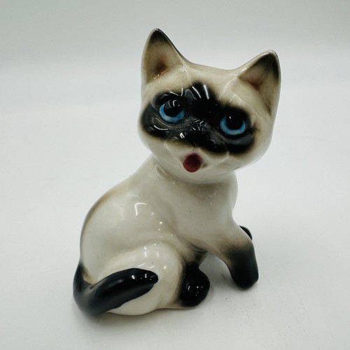 Vintage Lefton Siamese Cat Kitten Blue Eyes Black White Figurine 1988 ...