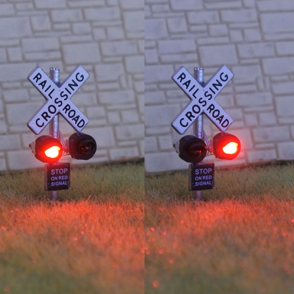 2 x N scale model grade crossing signal light LED made + 1 flasher ...