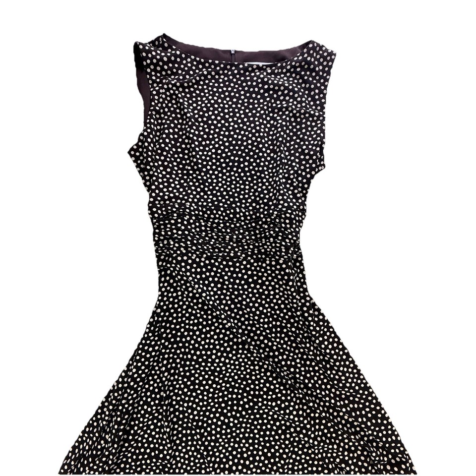 VTG Jessica Howard Maxi Dress Brown White Polka Dot Rouched Waist Size ...