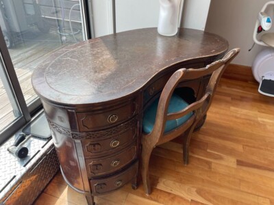 Elegant Kidney-Shaped Mahogany Antique Desk - With Reupholstered Chair ...