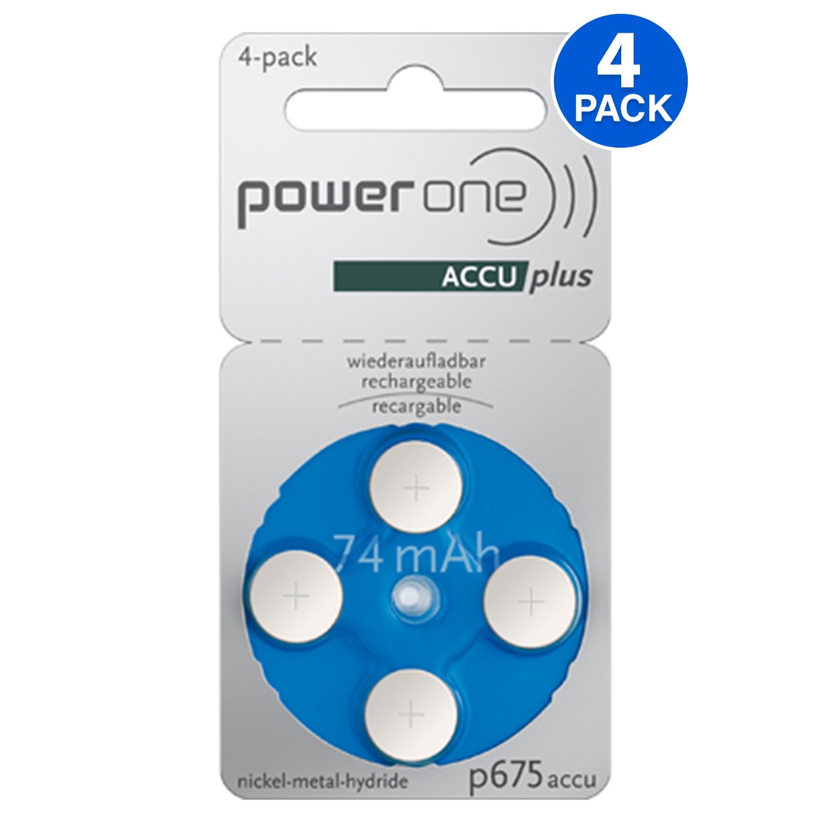 Power One ACCU Size 675 Rechargeable Hearing Aid Battery (4 Count ...
