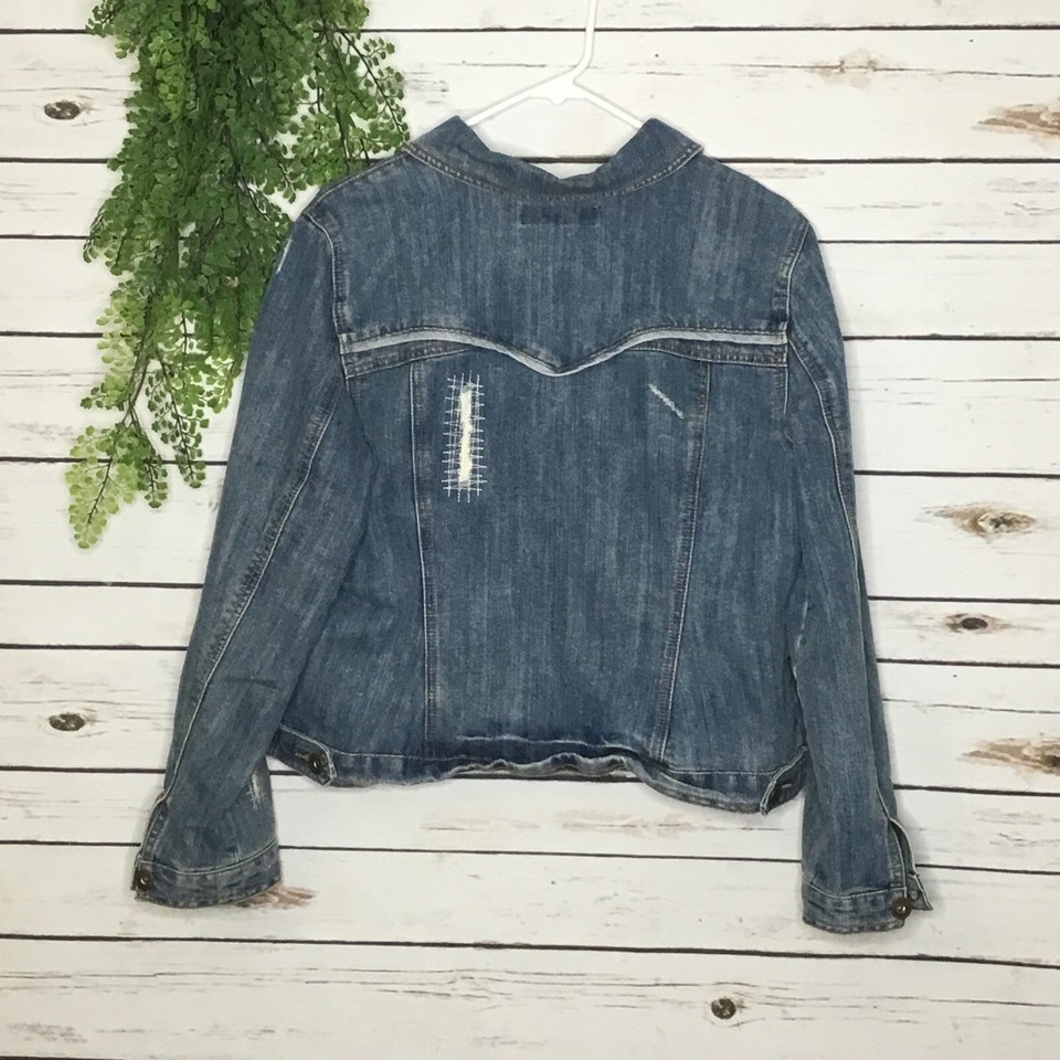 Baccini womens denim jean jacket distressed Large country western | eBay
