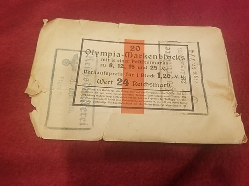 Very Rare Olympia Markenblock Wert 24 Reichmark 28 August 1936 Germany ...