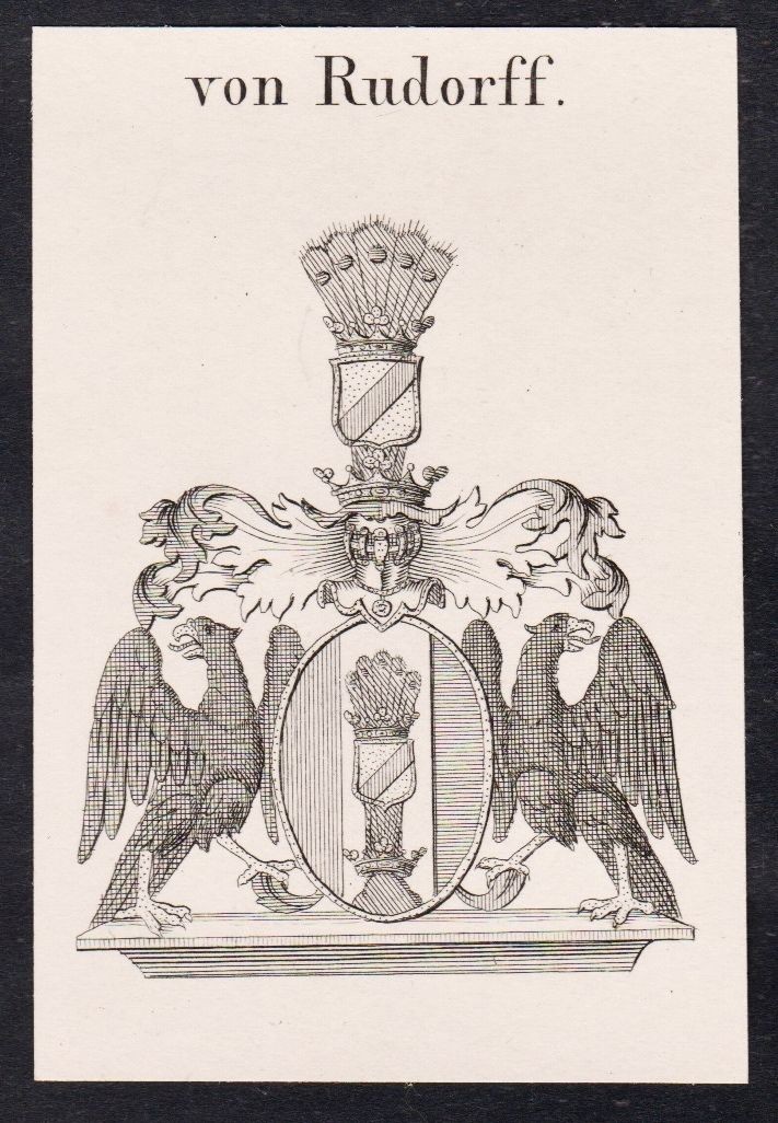 Rudorff Emblem Coat of Arms Heraldry Genealogy Copperplate Engraving ...
