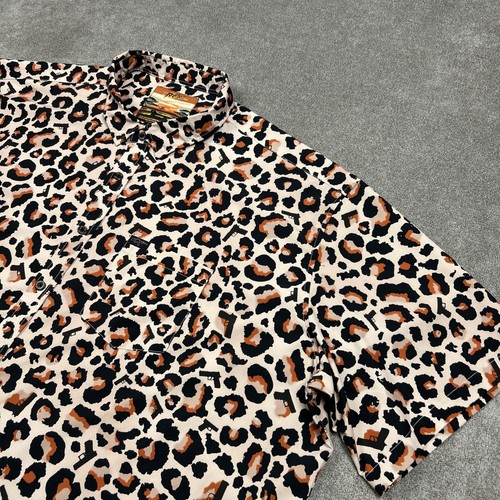 Retro Rifle Shirt Mens 4XL Black Tan Leopard Print Pistol AOP Stretch ...