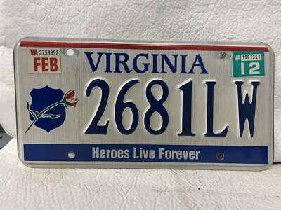 2012 Virginia Heroes Live Forever License Plate | eBay