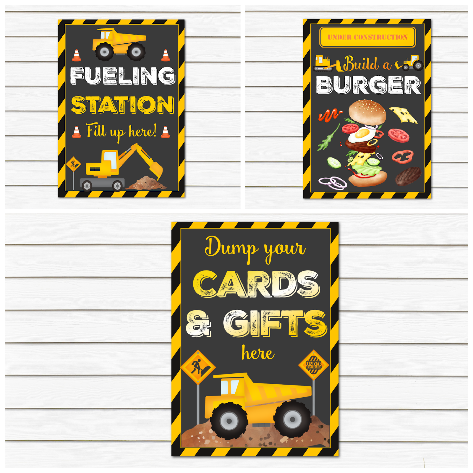 Construction Site Party Sign - Fueling Station, Build a Burger or Cards ...
