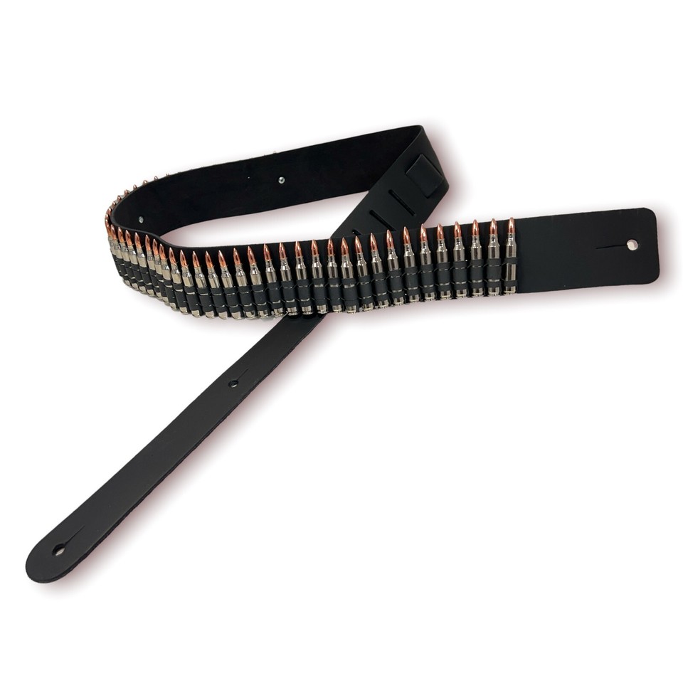 Brass Bullet 50 Link Nickel Guitar Strap Genuine Leather Punk Rock ...
