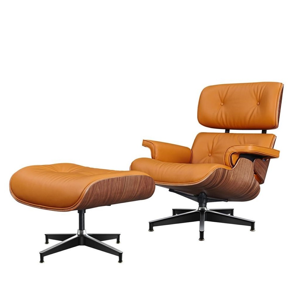 Mid Century Eams Lounge Chair and Ottoman Set Top Grain Leather ...