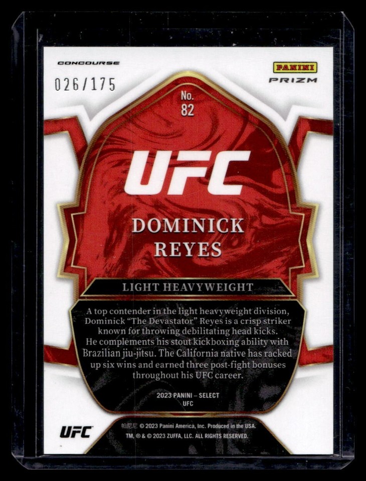 2023 Panini Select UFC #82 Dominick Reyes Concourse #82 Red Prizm /175 ...