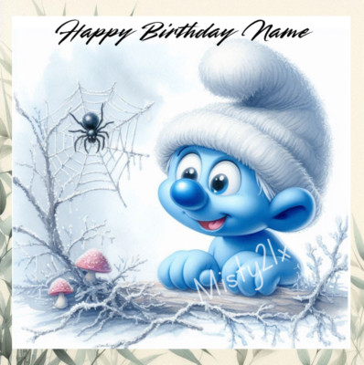 Personalised SMURFS Birthday Greeting Card WINTER Season Snowball SMURF ...