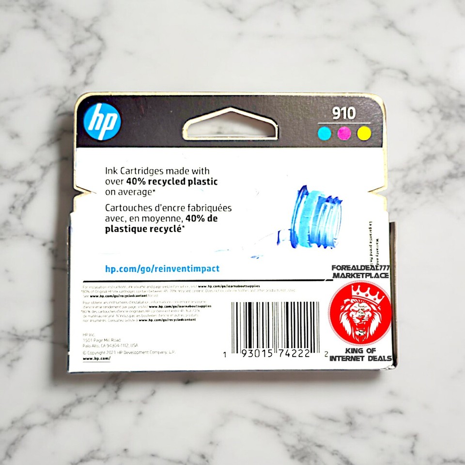 HP 910 Tri Cyan/Magenta/Yellow Original Ink Sealed 3 Pack Cartridges ...