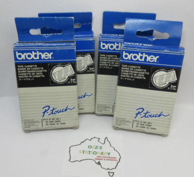 4 x GENUINE BROTHER 201 TC-195White on Clear Tape Cassette 9mm x 7.7m ...