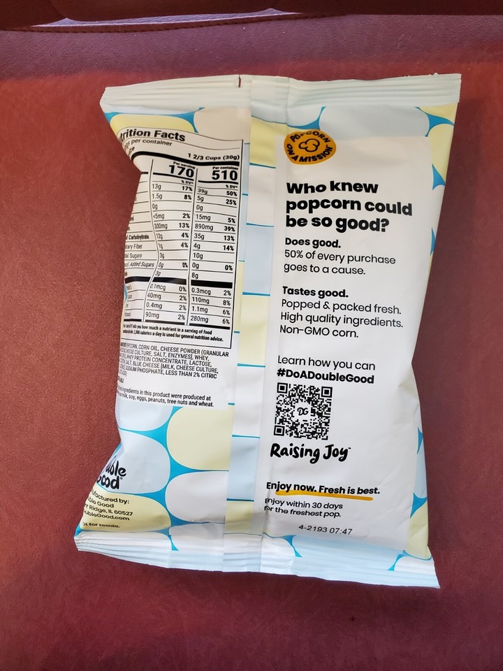 Small Batch Popcorn Double Good Popcorn White Cheddar Go Getter Brand ...