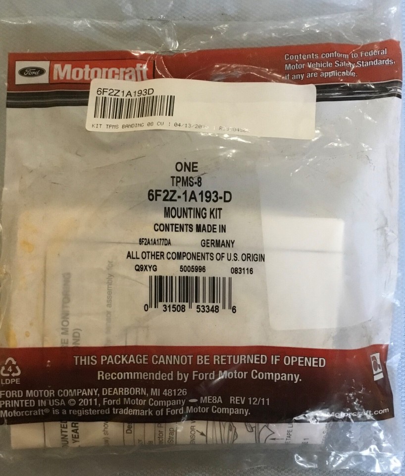 OEM Ford TPMS Sensor Straps Kit 6F2Z-1A193-D Motorcraft TPMS-8 FREE ...