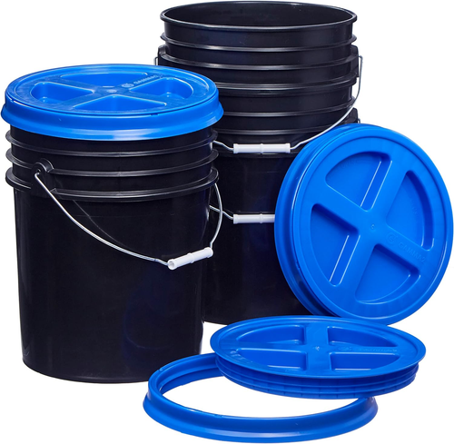 5 Gallon Black Food Grade Buckets + Blue Gamma Seal Lids, BPA Free ...