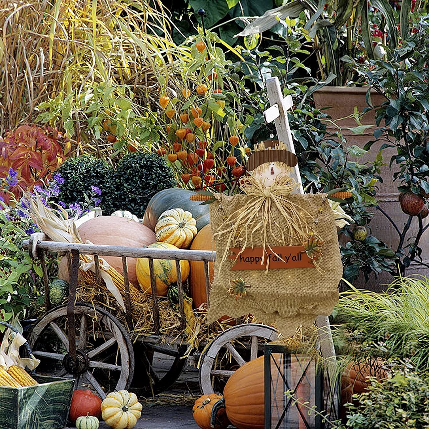 Fall Scarecrow Hanging Wall Decoration LED Battery Operated Scarecrow ...