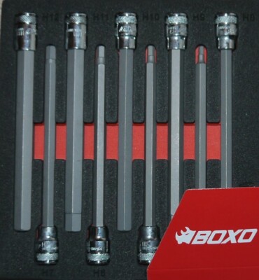 Boxo Tools 3/8"Dr 9pc Long hex Socket set 4mm-12mm. BX320-R2 in red & black foam | eBay UK