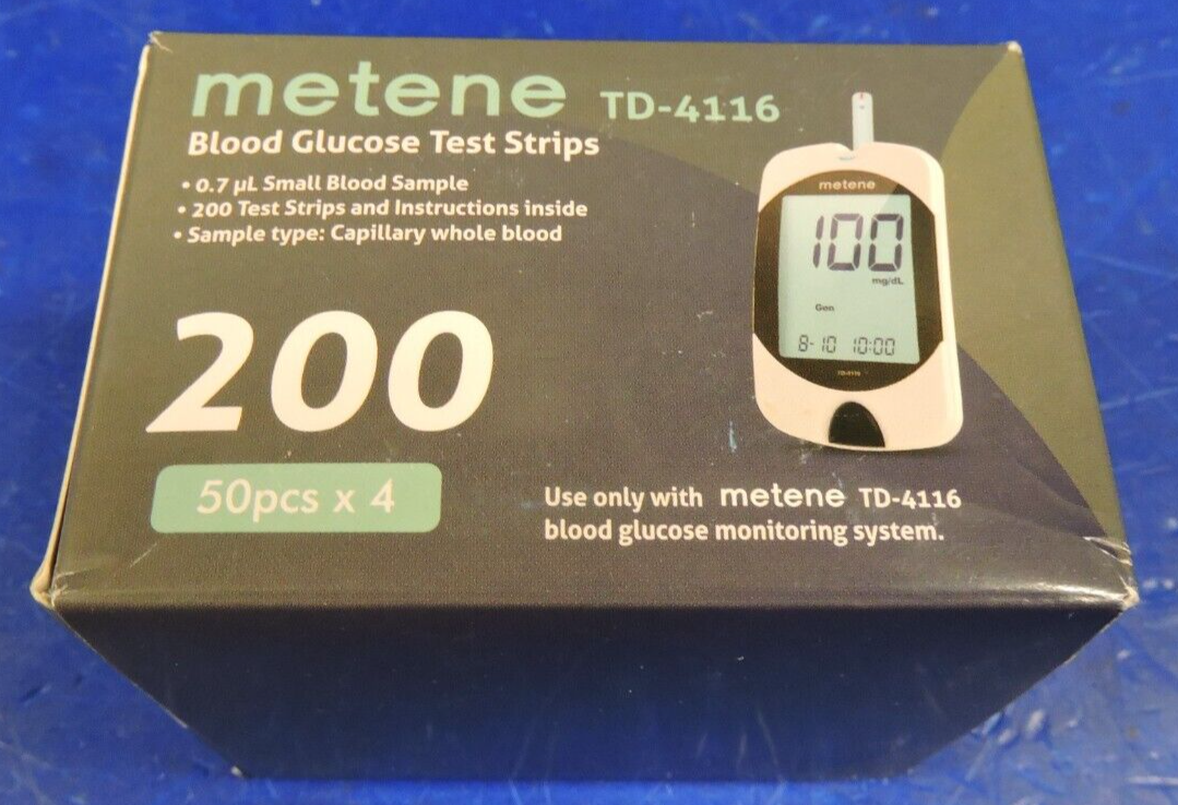 NEW Box 200 Count Metene TD-4116 Test Strips for Blood Sugar Monitoring ...