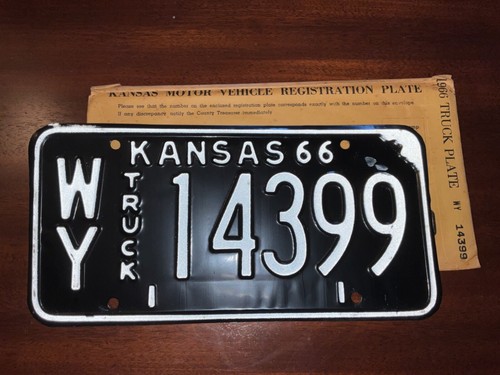 1966 Kansas Truck License Plate Tag with original envelope WY 14399 ...