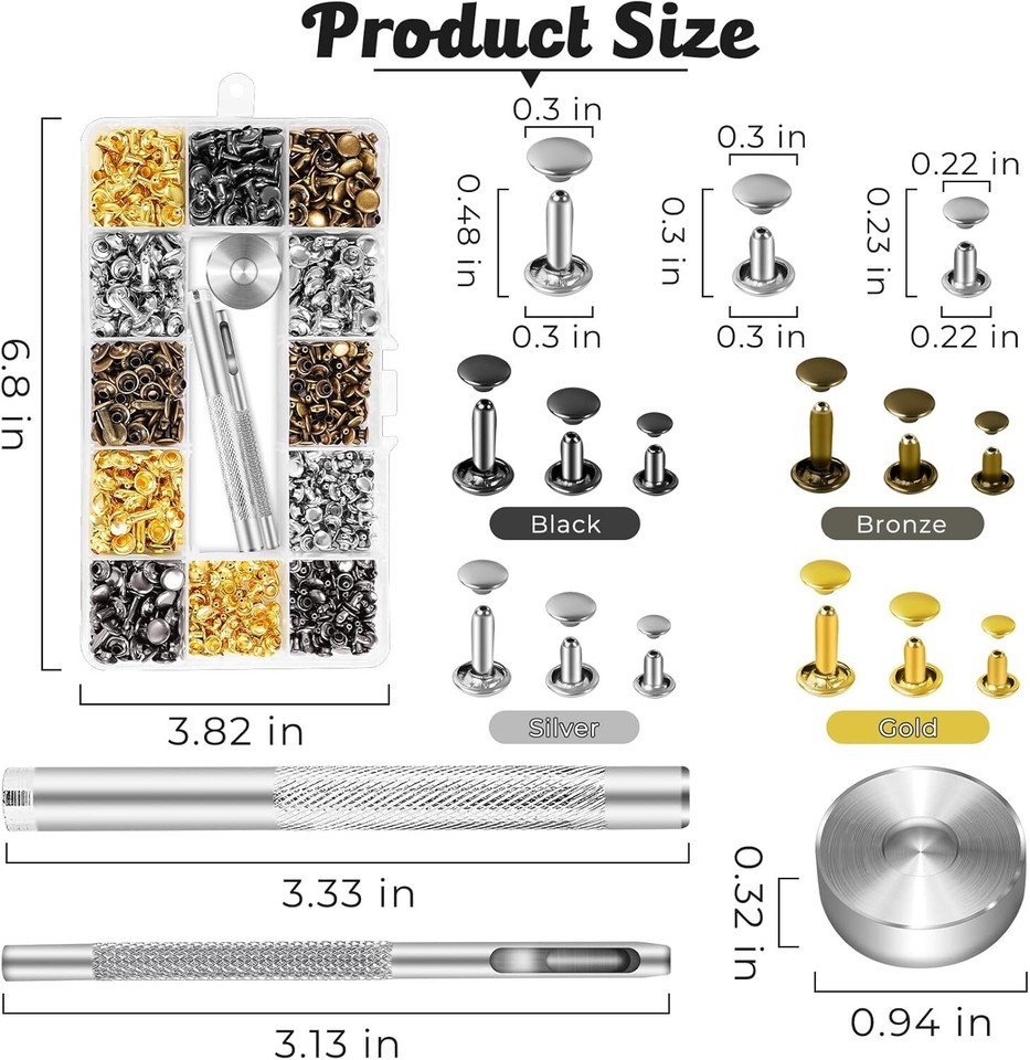 480 Pack Leather Rivets, Brass Rivets for Fabric, Leather Rivet Kit ...