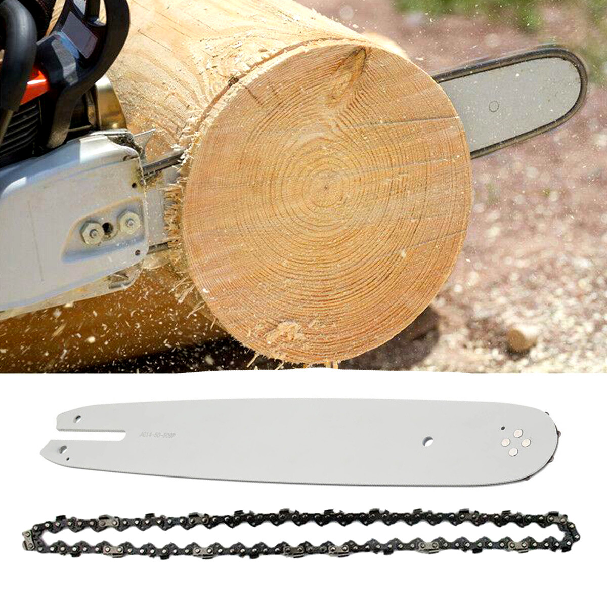 14" 65Mn 3/8LP 50DL Saw Chain Chainsaw Guide Bar Compatible with MS170 ...