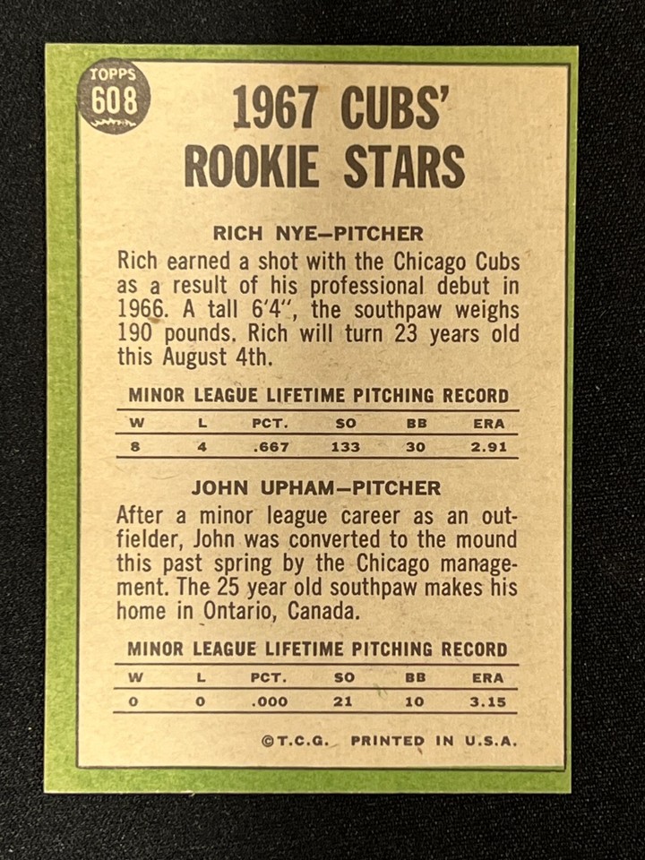 1967 Topps #608 Rookie Stars Rich Nye John Upham EX | eBay