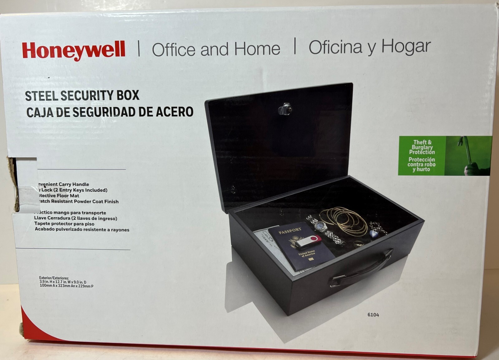 Honeywell Fire Resistant Steel Security Safe Box 6104 Key Lock Black ...