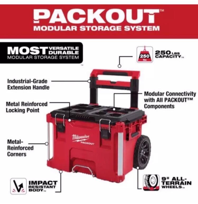 Milwaukee 48-22-8426 PACKOUT 22 in. Rolling Modular Tool Box - Black ...