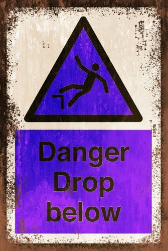 Danger Drop Below Blue Warning Sign Vintage Aged Look Metal Plaque | eBay