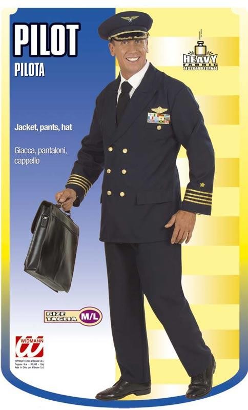 AIRLINE PILOT FANCY DRESS COSTUME – JACKET TROUSERS & HAT – ADULTS ...