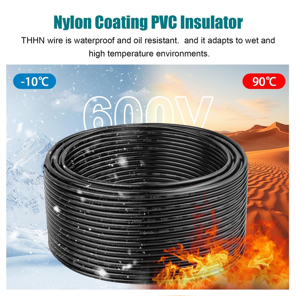 THHN Wire 10 Gauge 25 FT OFC Electrical Wire, 10 AWG Solid Copper Wire ...