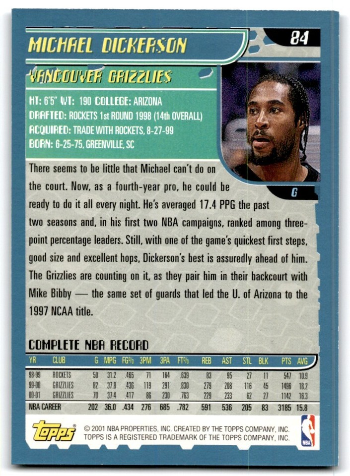 2001-02 Topps Michael Dickerson Basketball Cards #84 | eBay