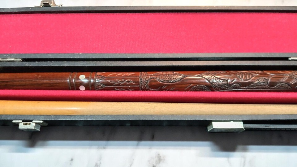 Rare Vintage Pool Cue Adam AH - 46 Carved Wood Mother of Pearl Inlay ...