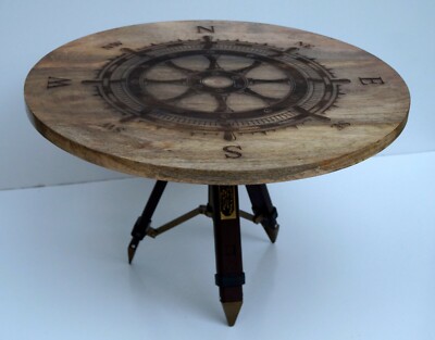 ship steering wheel round Table designer wooden coffee table bar cafe ...