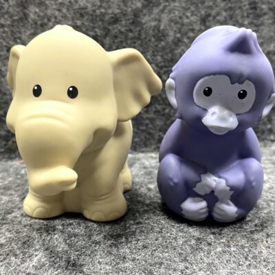 2PCS Fisher Price Little People Gray Chimp Monkey & Baby Elephant ...