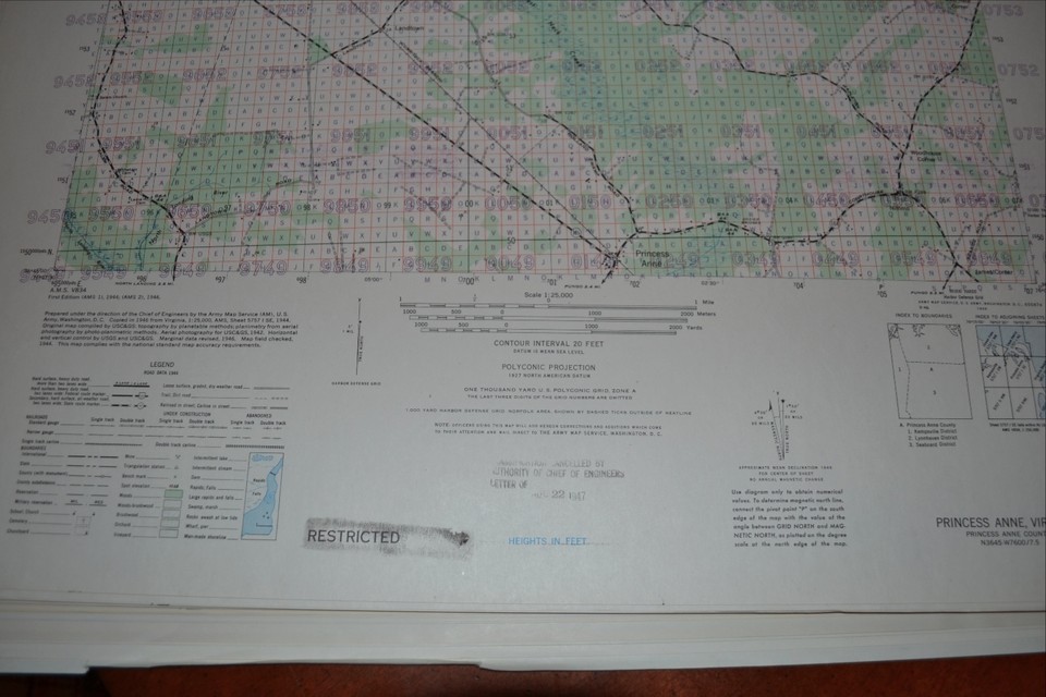 1940's Army topographic map Princess Anne Virginia -Sheet 5757 I SE AMS ...