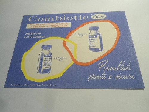PFIZER COMBIOTIC - FARMACEUTICI - CARTONCINO PUBBLICITARIO ILLUSTRATO ...