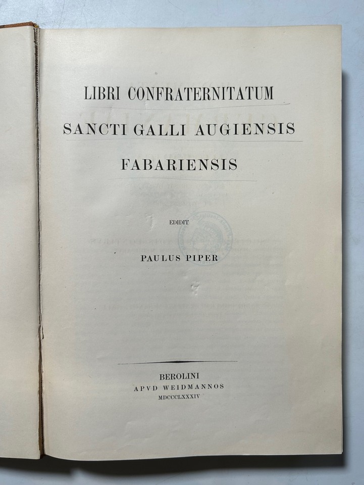 Libri Confraternitatum Sancti Galli, Augiensis Fabariensis. (= Monumenta Germani | eBay